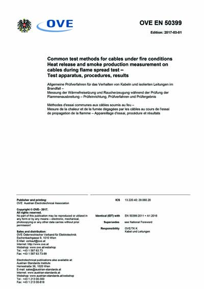 OVE EN 50399:2017 - Common test methods for cables under fire ...