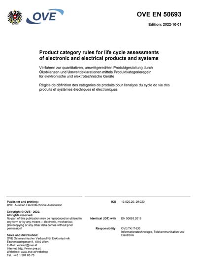 OVE EN 50693:2022 - Product category rules for life cycle assessments ...