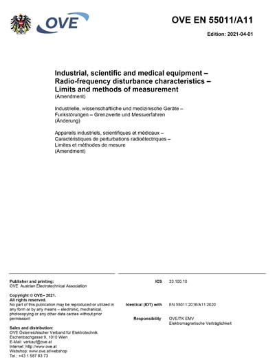 OVE EN 55011/A11:2021 - Industrial, scientific and medical equipment ...