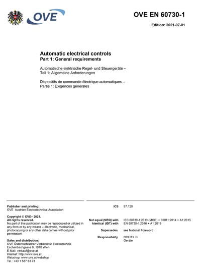 OVE EN 60730-1:2021 - Automatic electrical controls - Part 1: General ...