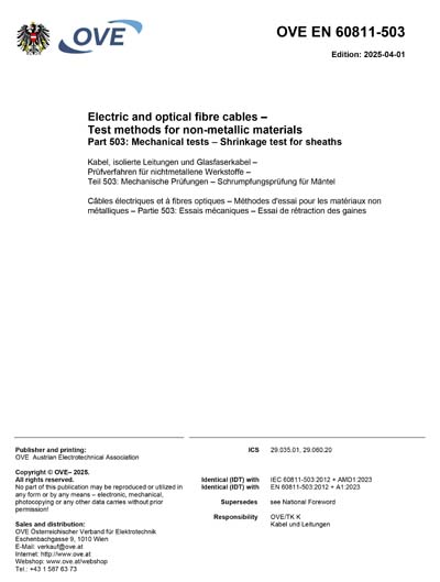 OVE EN 60811-503:2025 - Electric and optical fibre cables - Test ...