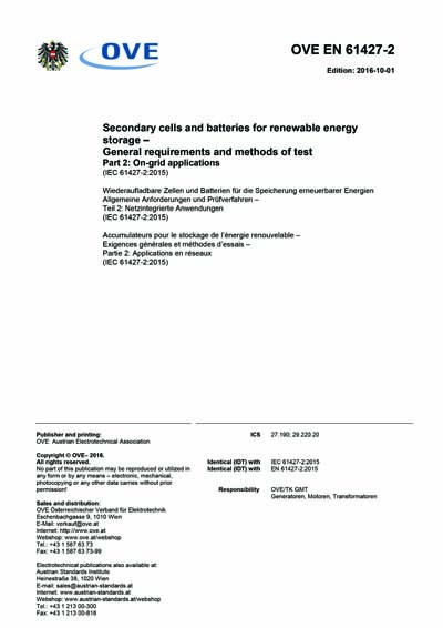 OVE EN 61427-2:2016 - Secondary cells and batteries for renewable ...