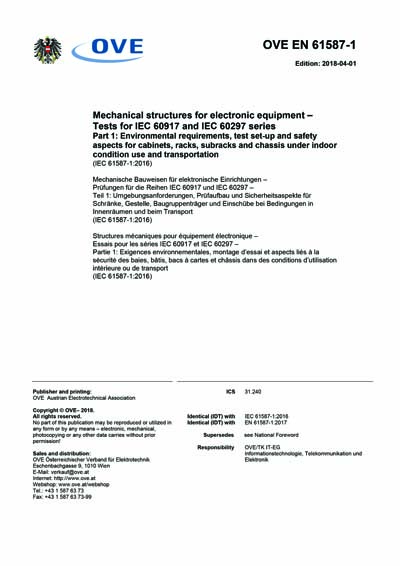 OVE EN 61587-1:2018 - Mechanical structures for electronic equipment ...