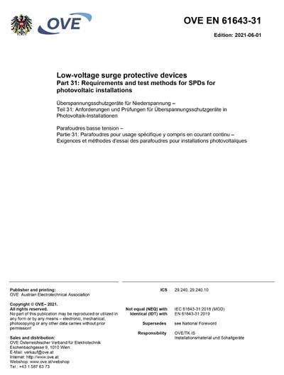 OVE EN 61643-31:2021 - Low-voltage surge protective devices -- Part 31 ...