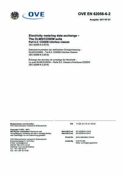 OVE EN 62056-6-2:2017 - Electricity metering data exchange - The DLMS ...