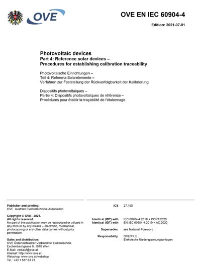 OVE EN IEC 60904-4:2021 - Photovoltaic devices -- Part 4: Reference ...