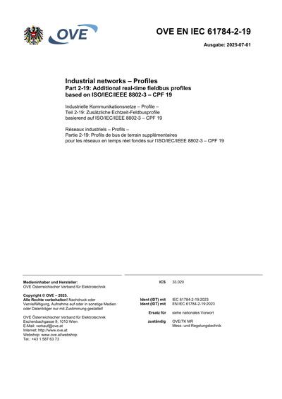OVE EN IEC 61784-2-19:2025 - Industrial networks - Profiles -- Part 2 ...