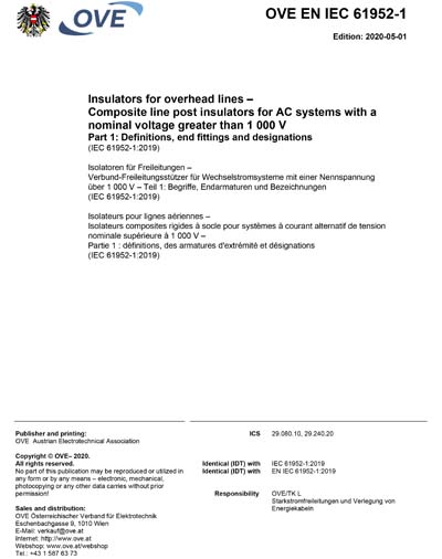 OVE EN IEC 61952-1:2020 - Insulators for overhead lines - Composite ...