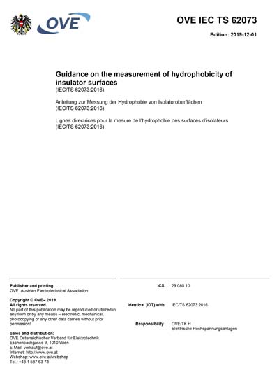 OVE IEC TS 62073:2019 - Guidance on the measurement of hydrophobicity ...
