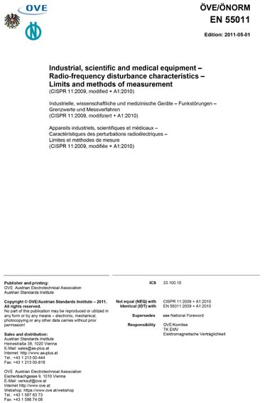 OVE/ONORM EN 55011:2011 - Industrial, scientific and medical equipment ...