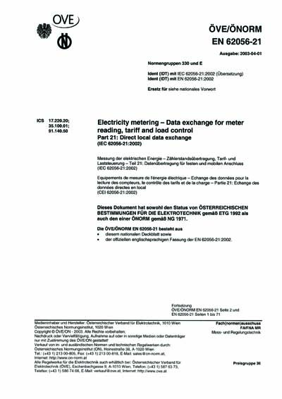 OVE/ONORM EN 62056-21:2003 - Electricity metering - Data exchange for ...