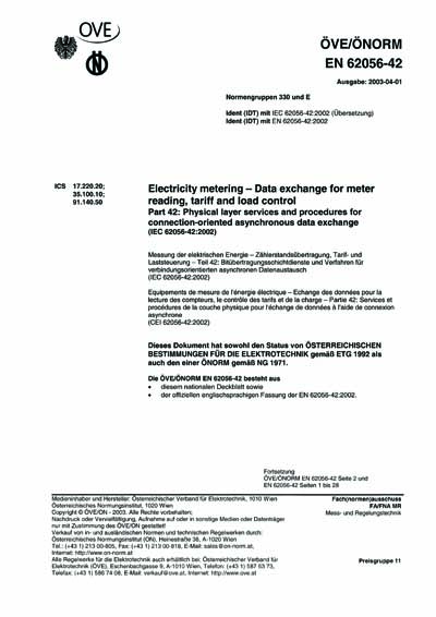 OVE/ONORM EN 62056-42:2003 - Electricity metering - Data exchange for ...