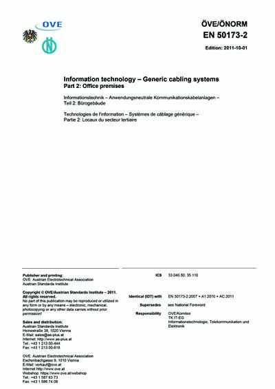 OVE/ONORM EN 50173-2:2011 - Information technology - Generic cabling ...