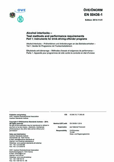 OVE/ONORM EN 50436-1:2014 - Alcohol interlocks - Test methods and ...