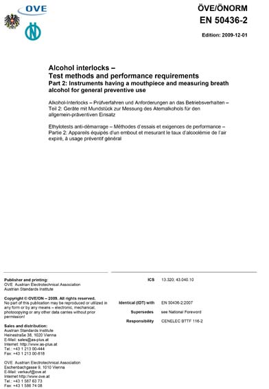 OVE/ONORM EN 50436-2:2009 - Alcohol interlocks - Test methods and ...
