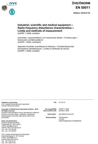 OVE/ONORM EN 55011:2010 - Industrial, scientific and medical equipment ...