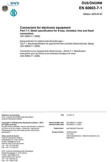 OVE/ONORM EN 60603-7-1:2010 - Connectors for electronic equipment ...