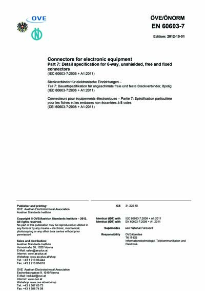 OVE/ONORM EN 60603-7:2012 - Connectors for electronic equipment - Part ...