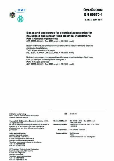 OVE/ONORM EN 60670-1:2014 - Boxes and enclosures for electrical ...