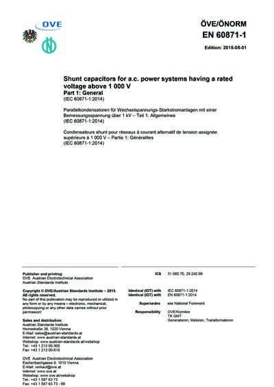 OVE/ONORM EN 60871-1:2015 - Shunt capacitors for a.c. power systems ...