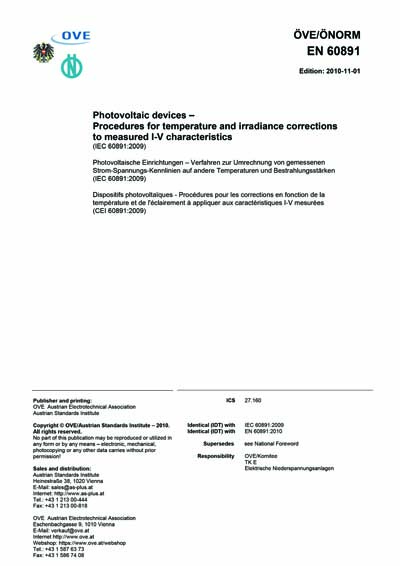 OVE/ONORM EN 60891:2010 - Photovoltaic devices - Procedures for ...