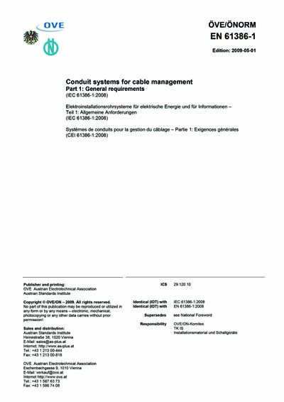 OVE/ONORM EN 61386-1:2009 - Conduit systems for cable management - Part ...