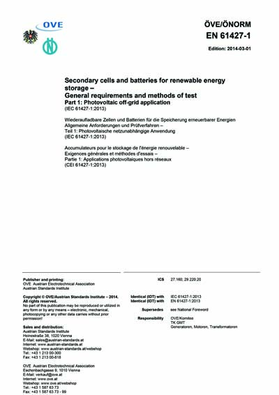 OVE/ONORM EN 61427-1:2014 - Secondary cells and batteries for renewable ...