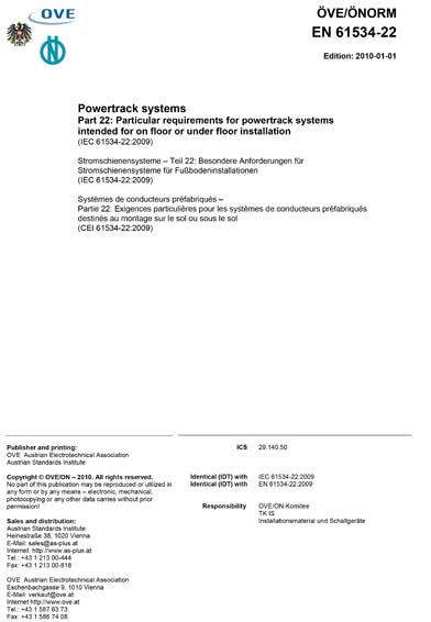 OVE/ONORM EN 61534-22:2010 - Powertrack systems - Part 22: Particular ...