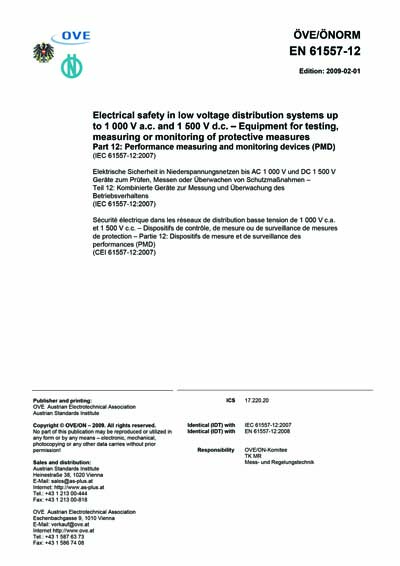 OVE/ONORM EN 61557-12:2009 - Electrical safety in low voltage ...