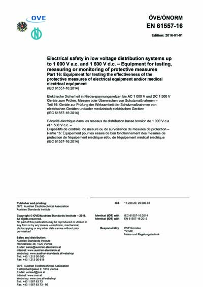 OVE/ONORM EN 61557-16:2016 - Electrical safety in low voltage ...