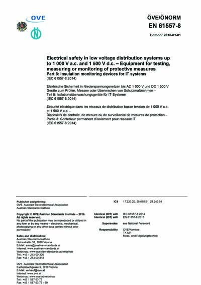 OVE/ONORM EN 61557-8:2016 - Electrical safety in low voltage ...