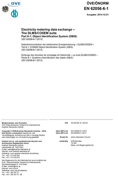 OVE/ONORM EN 62056-6-1:2014 - Electricity metering data exchange - The ...