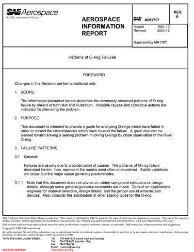 SAE AIR 1707A-2003 (SAE AIR1707A-2003) - Patterns of O-Ring Failures