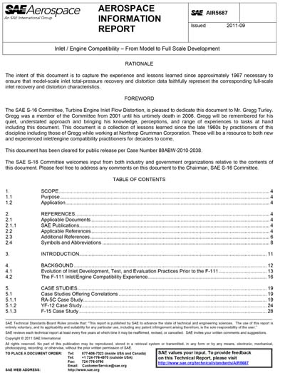 SAE AIR 5687-2011 (SAE AIR5687-2011) - Inlet / Engine Compatibility ...