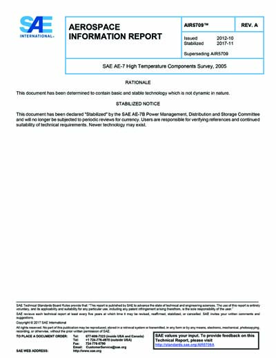 SAE AIR 5709A-2017 - SAE AE-7 High Temperature Components Survey, 2005