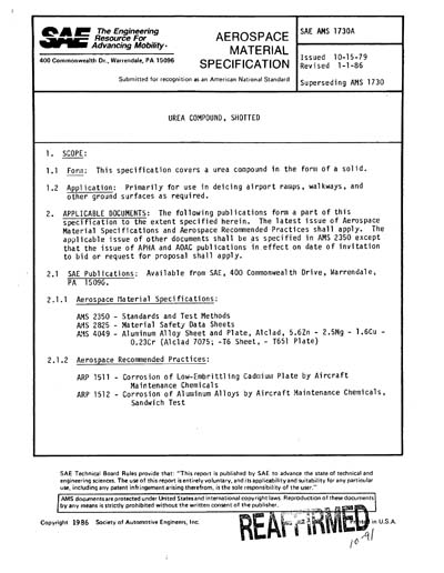 SAE AMS 1730A-2011 - UREA COMPOUND, SHOTTED