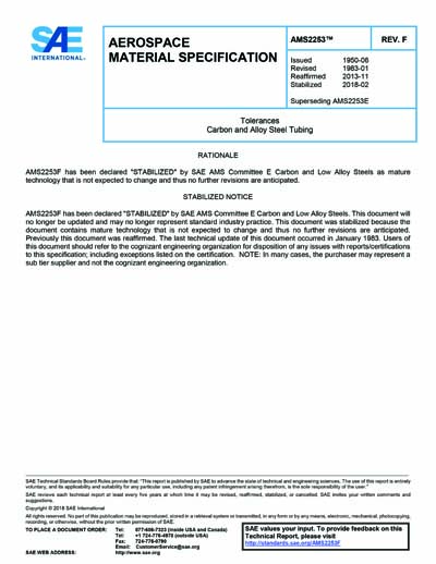 SAE AMS 2253F-2018 - Tolerances, Carbon and Alloy Steel Tubing