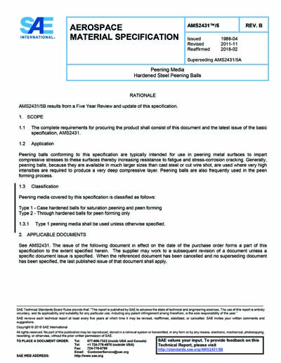 SAE AMS 2431/5B-2011 (SAE AMS2431/5B-2011) - Peening Media, Case ...