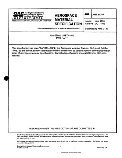 SAE AMS 3139A-1990 (SAE AMS3139A-1990) - Adhesive, Urethane Two-Part
