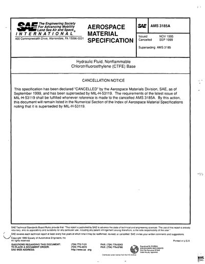 SAE AMS 3185A-1999 (SAE AMS3185A-1999) - Hydraulic Fluid, Nonflammable ...