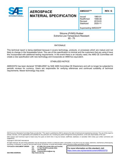 SAE AMS 3337G-2025 - Silicone (PVMQ) Rubber Extreme-Low-Temperature ...