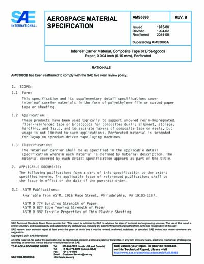 SAE AMS 3898B-1994 (SAE AMS3898B-1994) - Interleaf Carrier Material ...