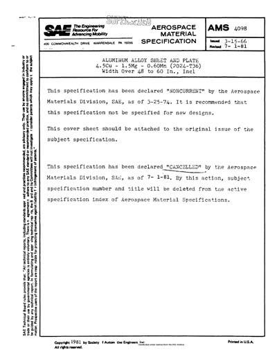 SAE AMS 4098-2002 (SAE AMS4098-2002) - Aluminum Alloy, Sheet and Plate ...