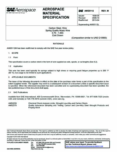 SAE AMS 5112M-2008 (SAE AMS5112M-2008) - Carbon Steel, Wire Spring ...