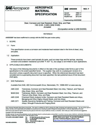 SAE AMS 5506F-2001 (SAE AMS5506F-2001) - Steel, Corrosion and Heat ...