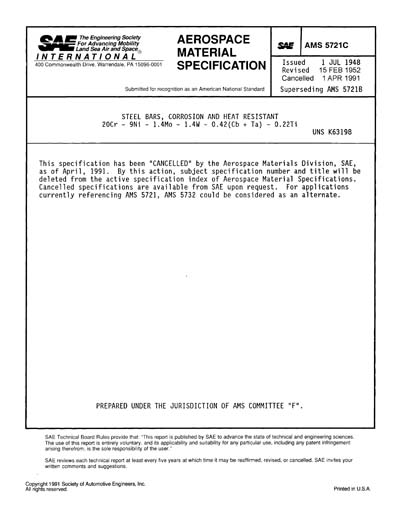 SAE AMS 5721C-1952 (SAE AMS5721C-1952) - Steel Corrosion and Heat ...