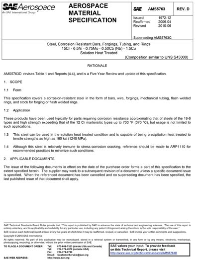 SAE AMS 5763D-2010 (SAE AMS5763D-2010) - Steel, Corrosion Resistant ...