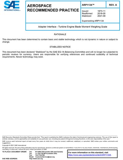 SAE ARP 1134A-2021 - Adapter Interface - Turbine Engine Blade Moment ...