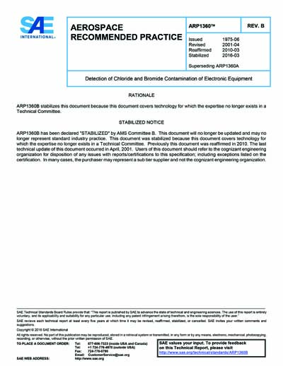 SAE ARP 1360B-2016 (SAE ARP1360B-2016) - Detection of Chloride and ...