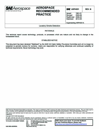 SAE ARP 4001B-2012 (SAE ARP4001B-2012) - Lavatory Smoke Detectors ...